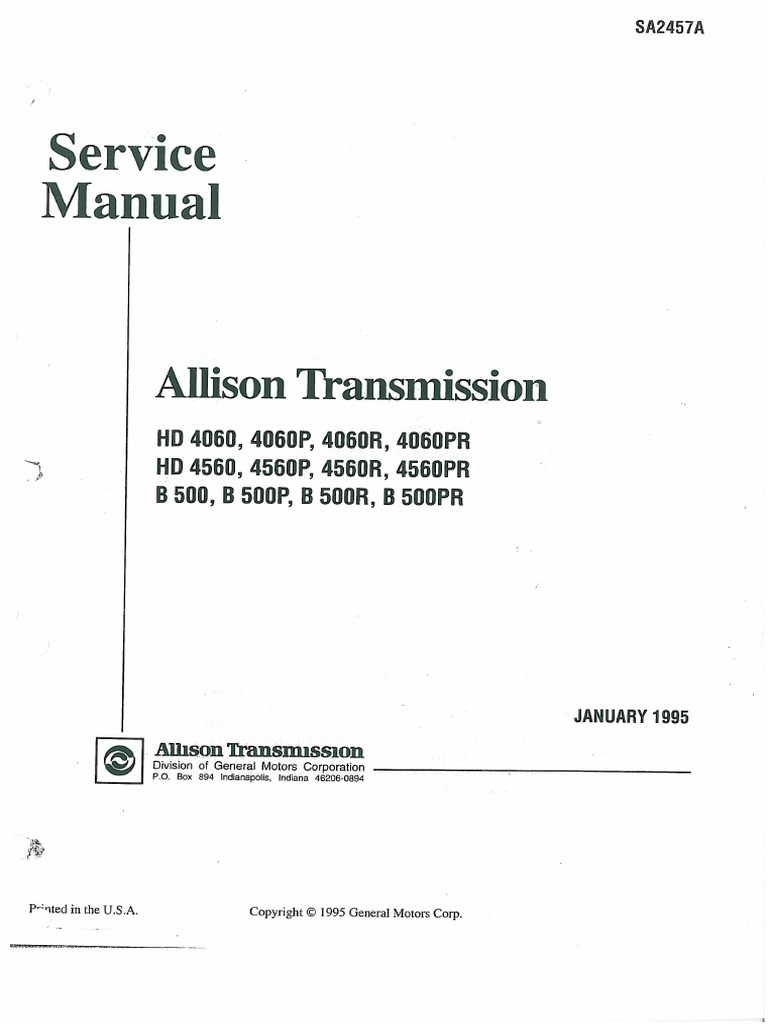 Allison HD4060 To B500 Transmission Service Manual | PDF