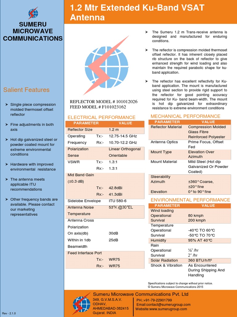 1.2 M Extended Ku-Band Data-Sheet | PDF | Antenna (Radio) | Mirror
