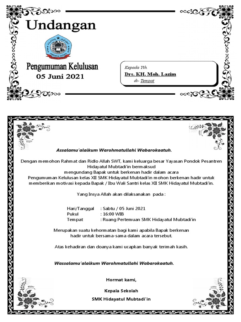 Undangan Pengumuman Kelulusan | PDF