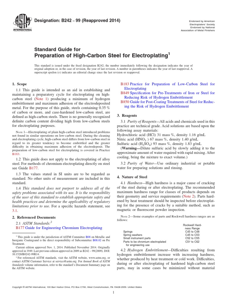 ASTM B 242 992014 Standard Guide For Preparation | PDF | Steel | Heat ...