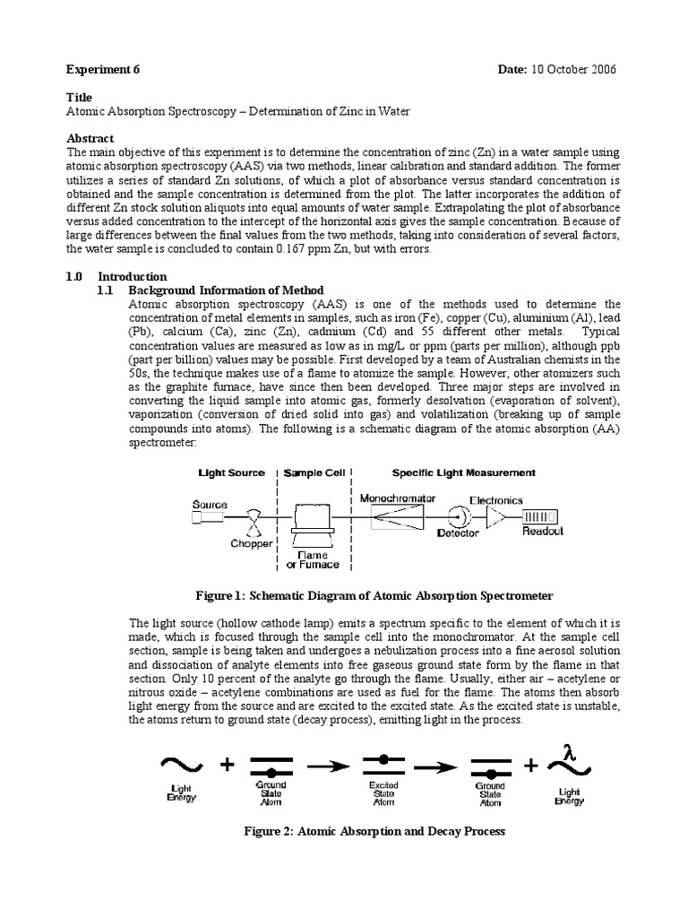 Atomic Absorption Spectrometry Lab Report Experiment 06 | PDF | Atomic ...