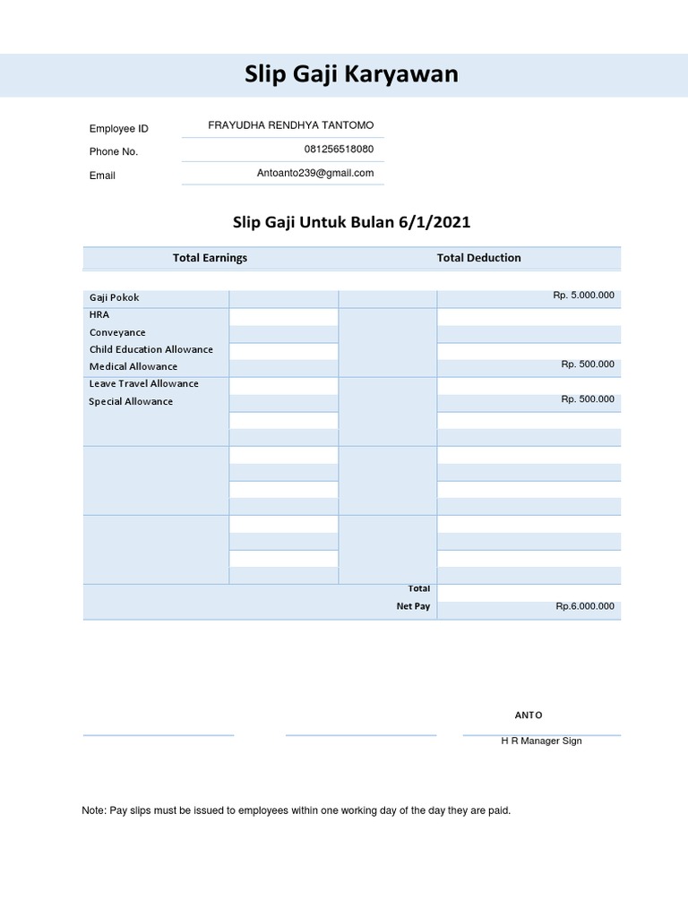 Gratis Contoh Slip Gaji Karyawan Sederhana Dalam Word | PDF