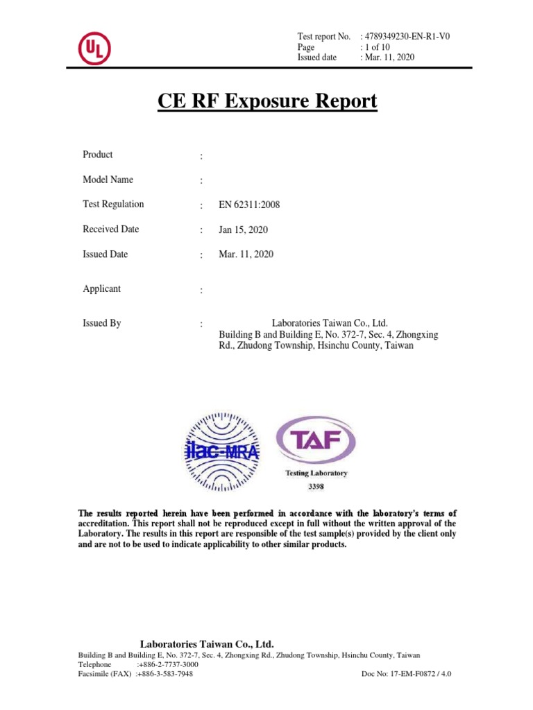 Sample RF Test Report | PDF | Fax | Electronics