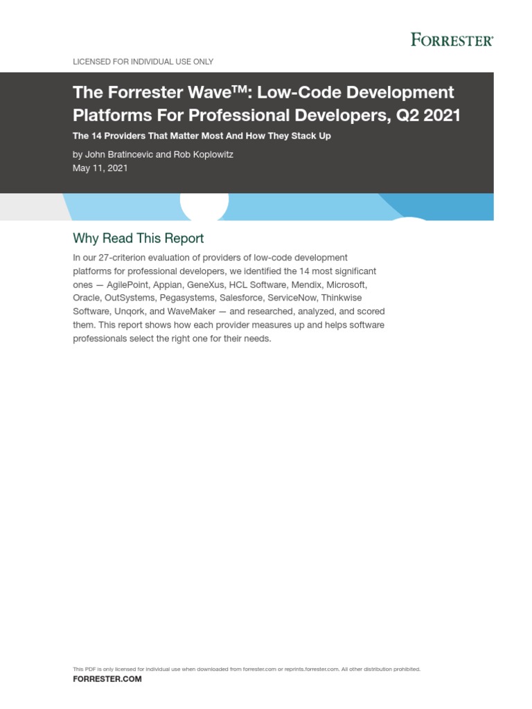 The Forrester Wave™ - Low-Code Development Platforms For Professional Developers, Q2 2021 | PDF ...