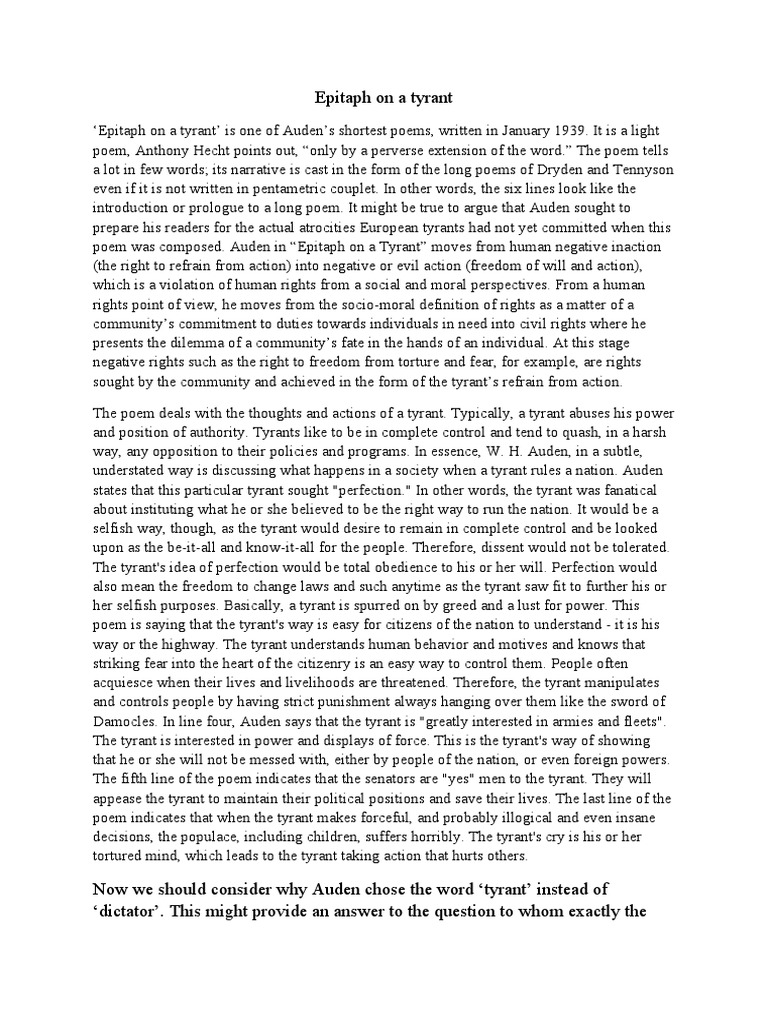 Epitaph On A Tyrant | PDF | Poetry | Rights