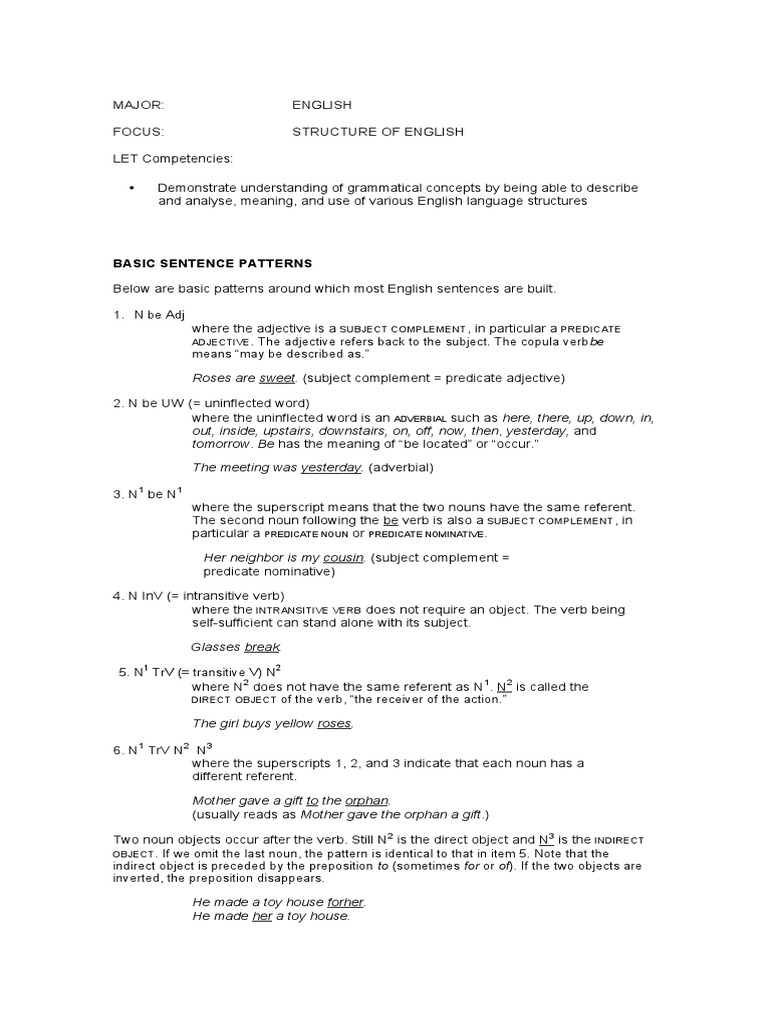 Basic Sentence Patterns: Subject Complement Predicate Adjective | PDF ...
