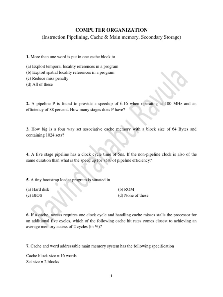 Practice Questions Set 5 | PDF | Computer Data Storage | Cpu Cache
