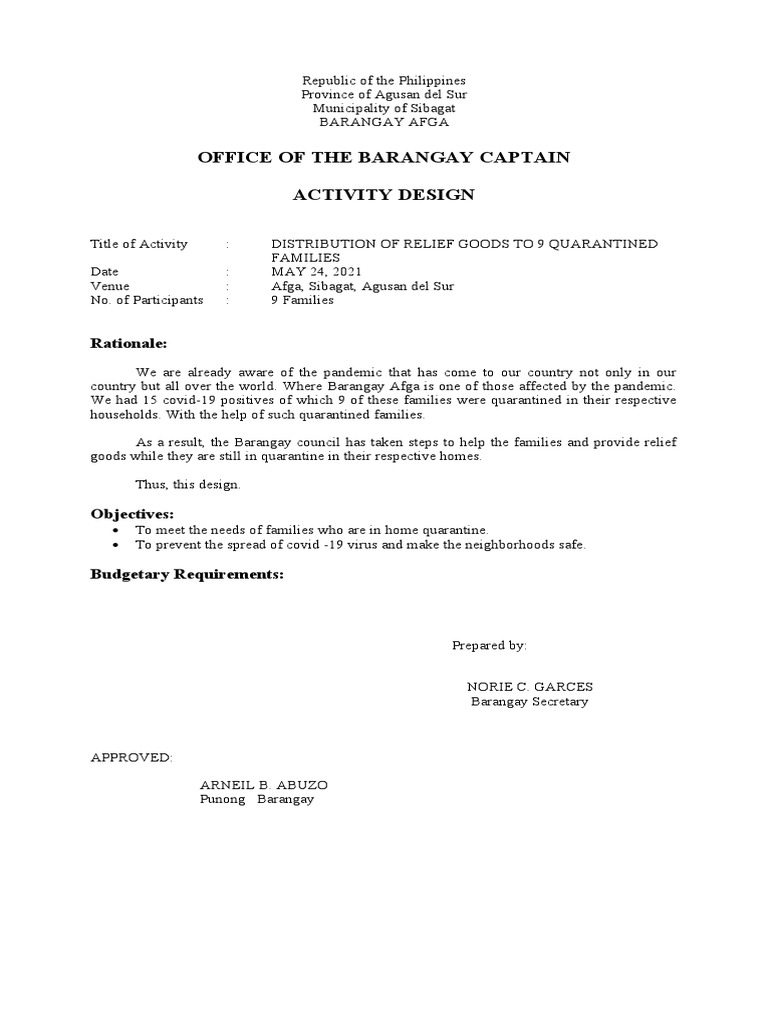 Activity Design Relief Goods | PDF