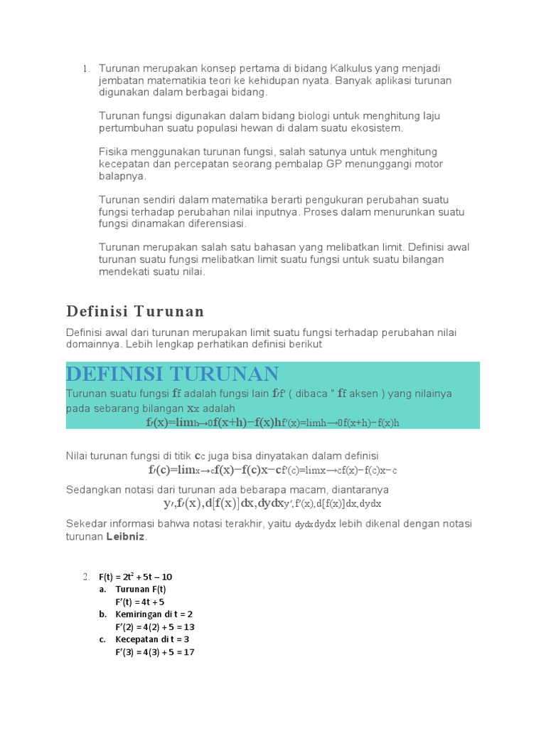 Definisi Turunan | PDF | Metode & Bahan Ajar | Sains & Matematika
