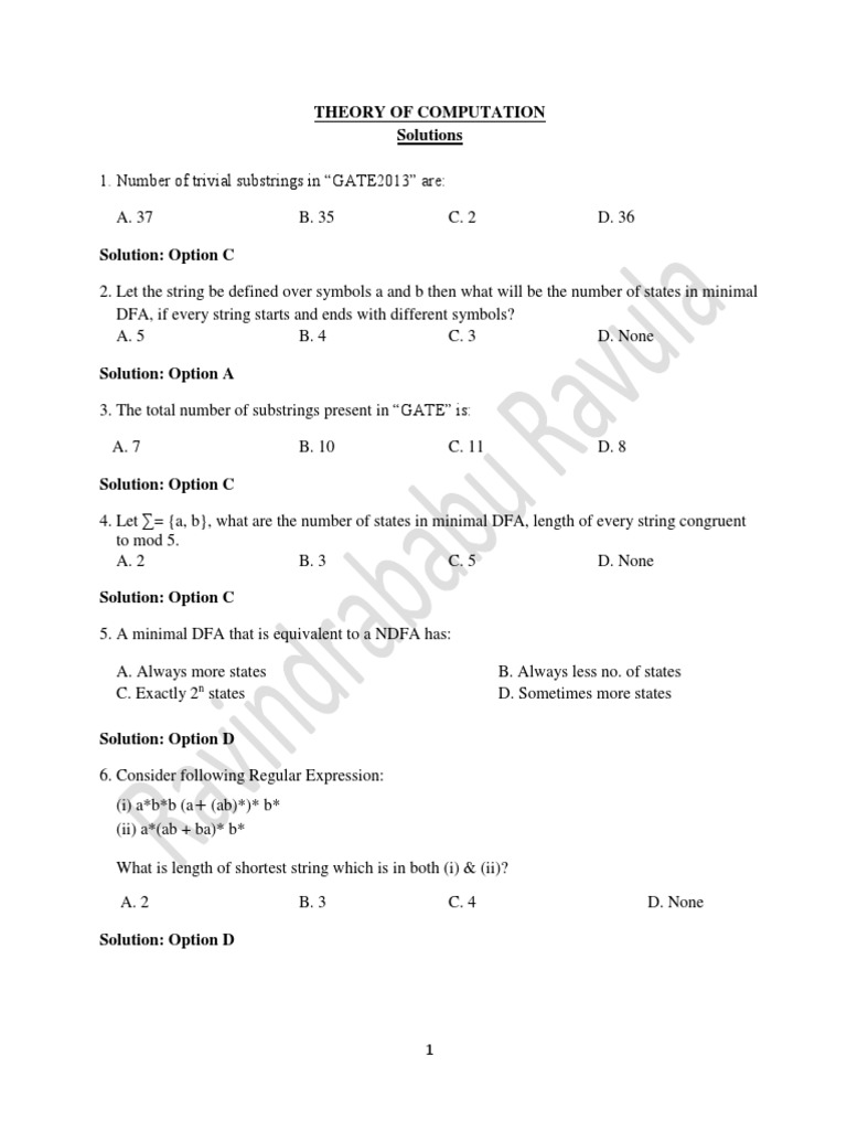 Theory of Computation Solutions | PDF | String (Computer Science) | Regular Expression