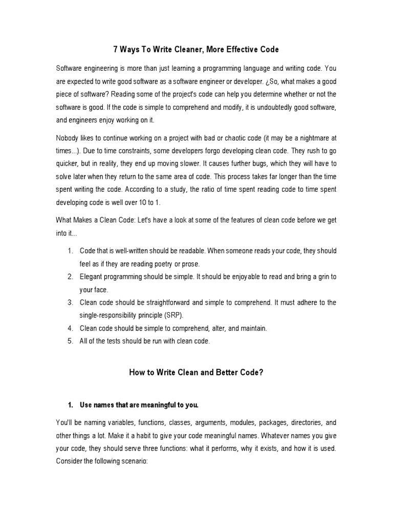 7 Ways To Write Cleaner, More Effective Code | PDF | Subroutine ...