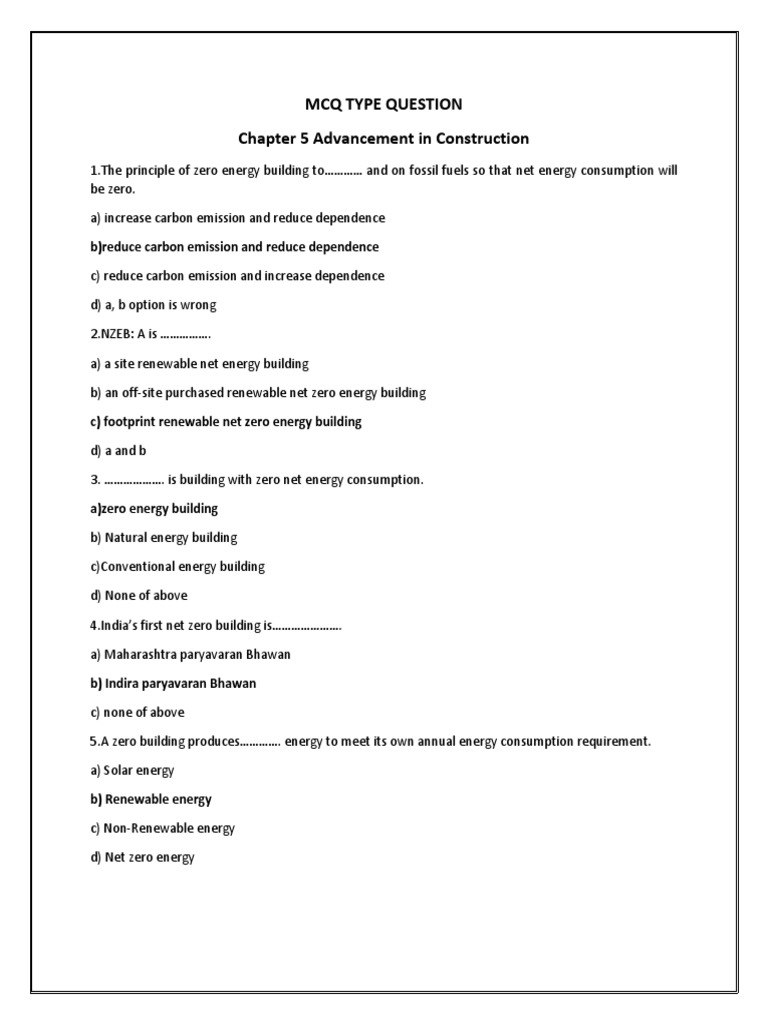 MCQ Type Question Chapter 5 Advancement in Construction: B) Reduce ...
