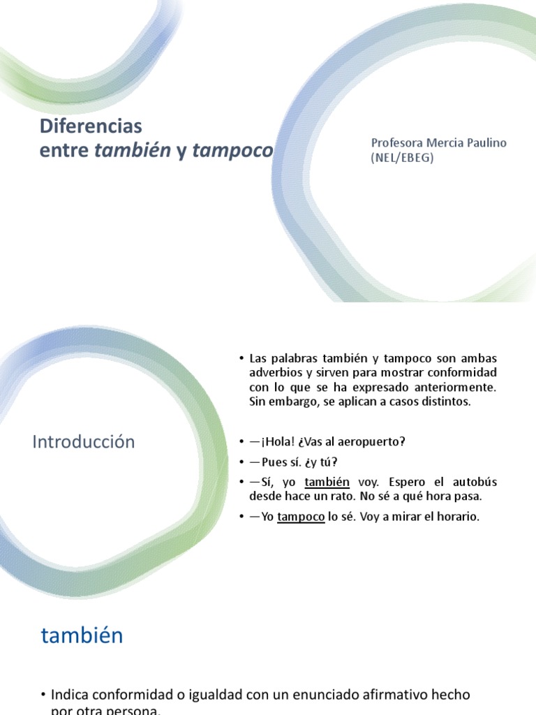 Diferencias Entre También y Tampoco | PDF