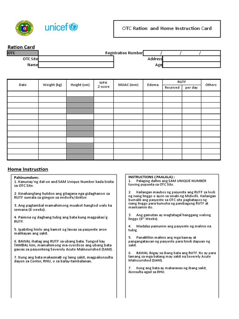 RationCard With Home Instructions | PDF