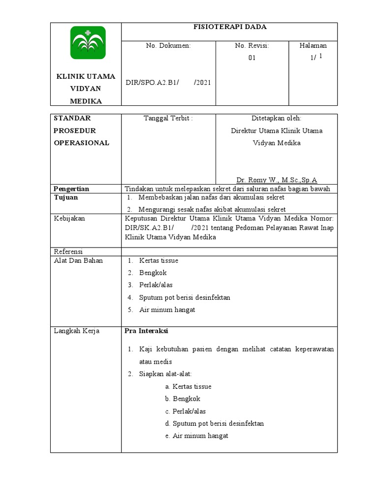 Prosedur Fisioterapi Dada | PDF