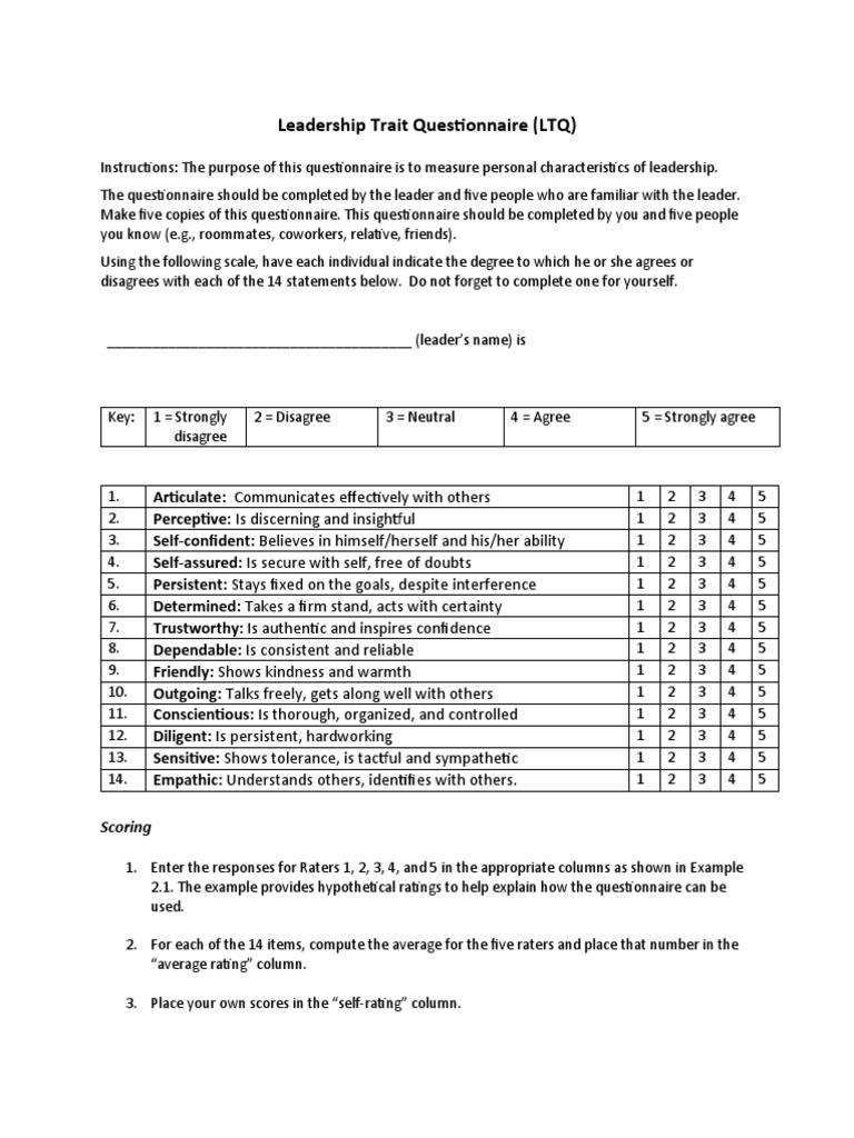Leadership Trait Questionnaire (1) BHBJ | PDF | Leadership | Cognitive ...