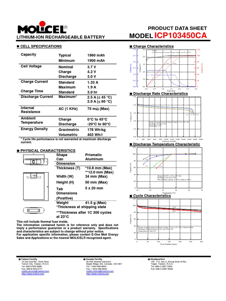 Icp103450ca V6 800578007680094 | PDF | Rechargeable Battery | Lithium ...