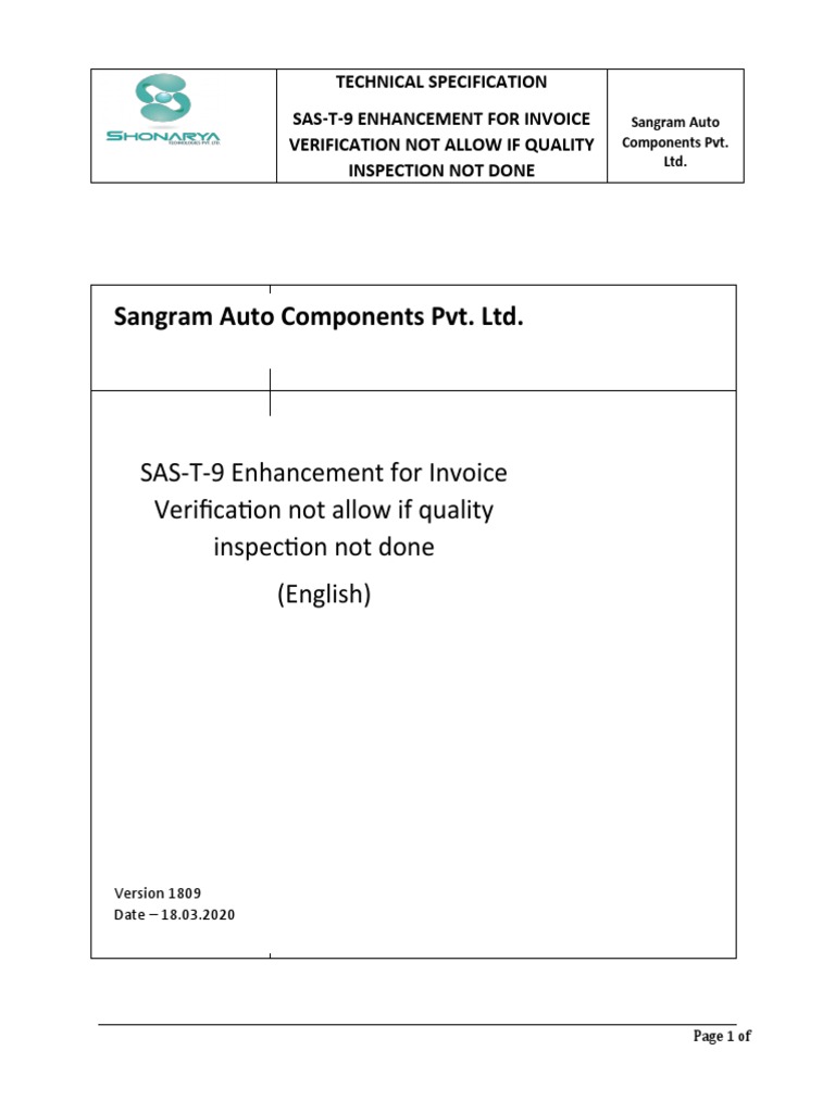SAS-T-9 Enhancement For Invoice Verification Not Allow If Quality ...