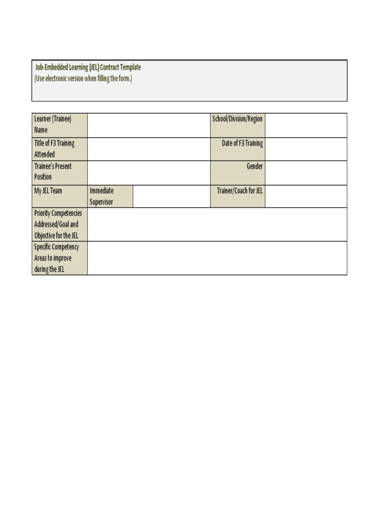 Job Embedded Learning Jel Contract Template | PDF