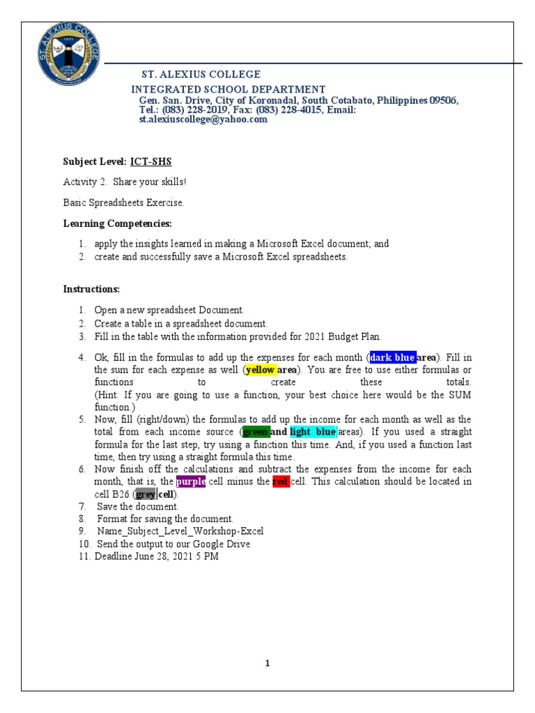 Excel Activity 2 | PDF