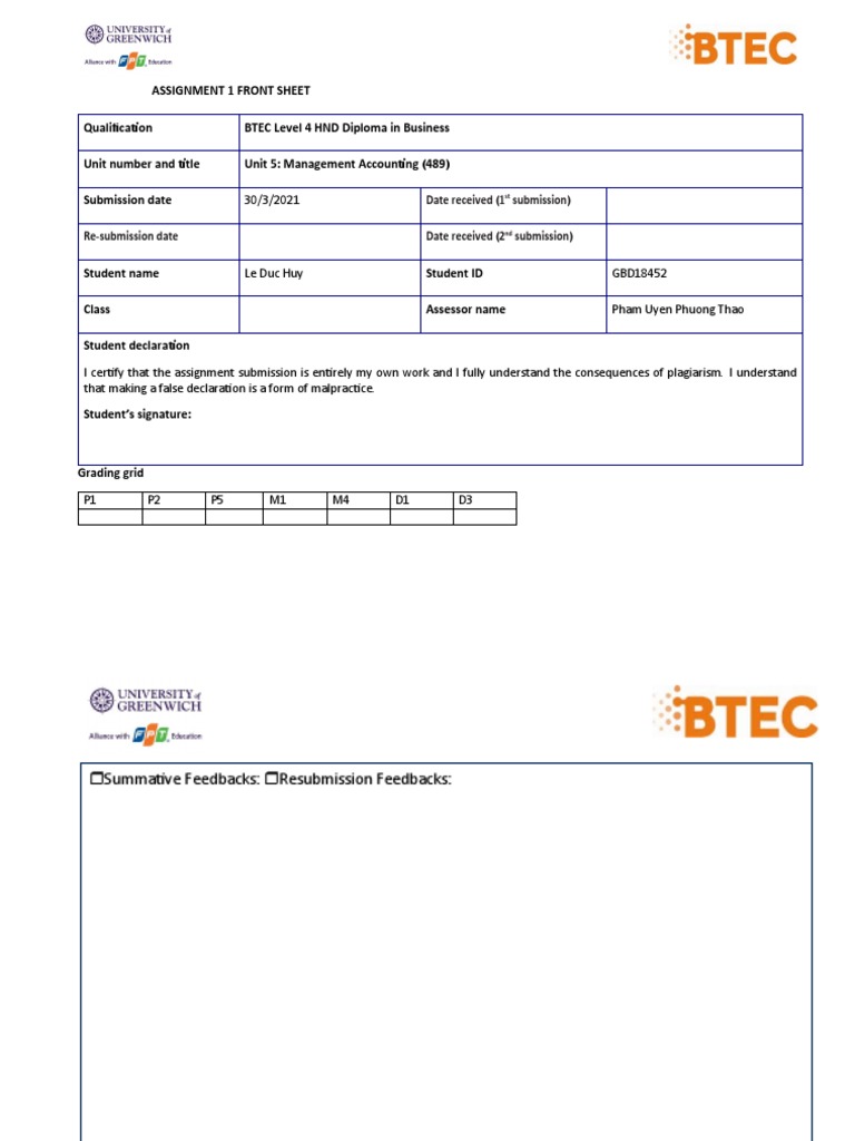 489 Assignment 1 Frontsheet - Updated | PDF | Inventory | Management Accounting