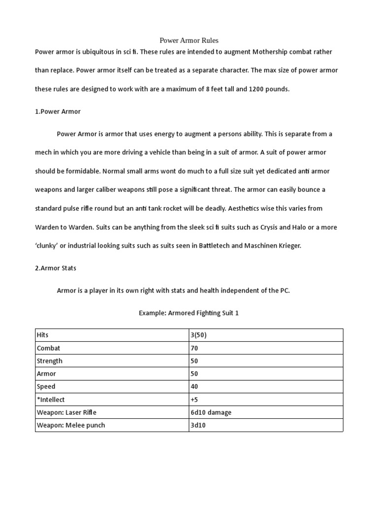 Power Armor Rules | PDF | Rifle | Tanks