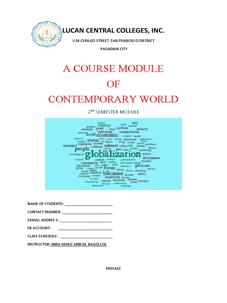 A Course Module OF Contemporary World: Lucan Central Colleges, Inc ...