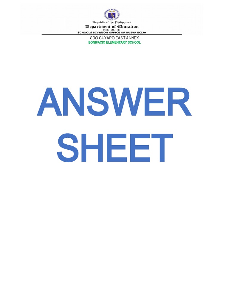 Answer Sheet Grade 5 | PDF