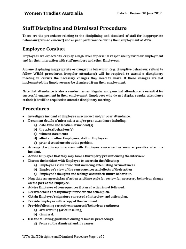 Staff Discipline and Dismissal Procedure | PDF | Government | Justice