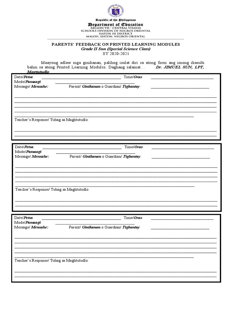 Parents Feedback On Modules 2020 | PDF