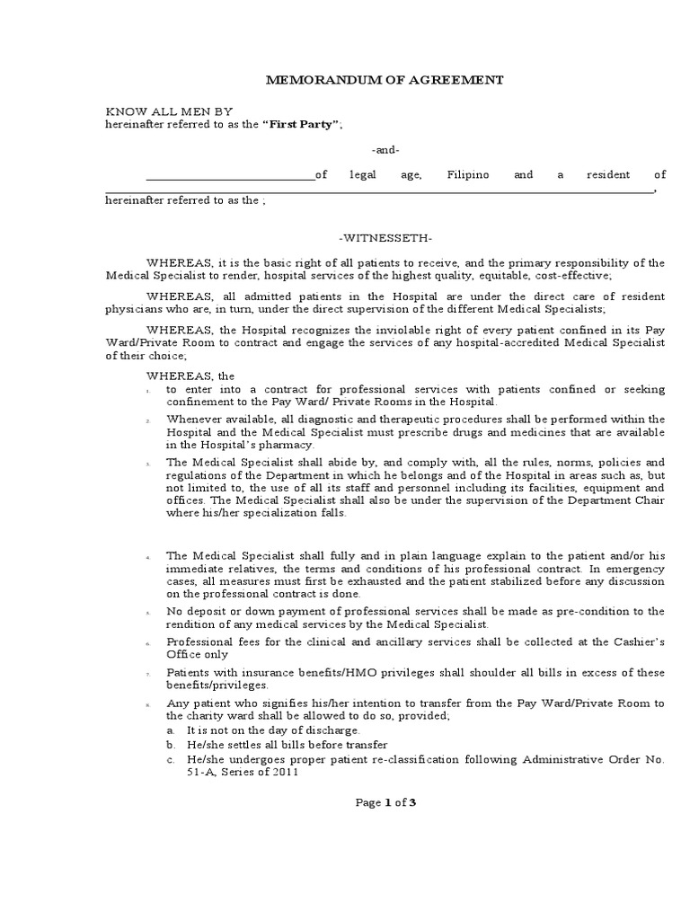 Memorandum of Agreement Sample 124 | PDF | Medicine | Hospital