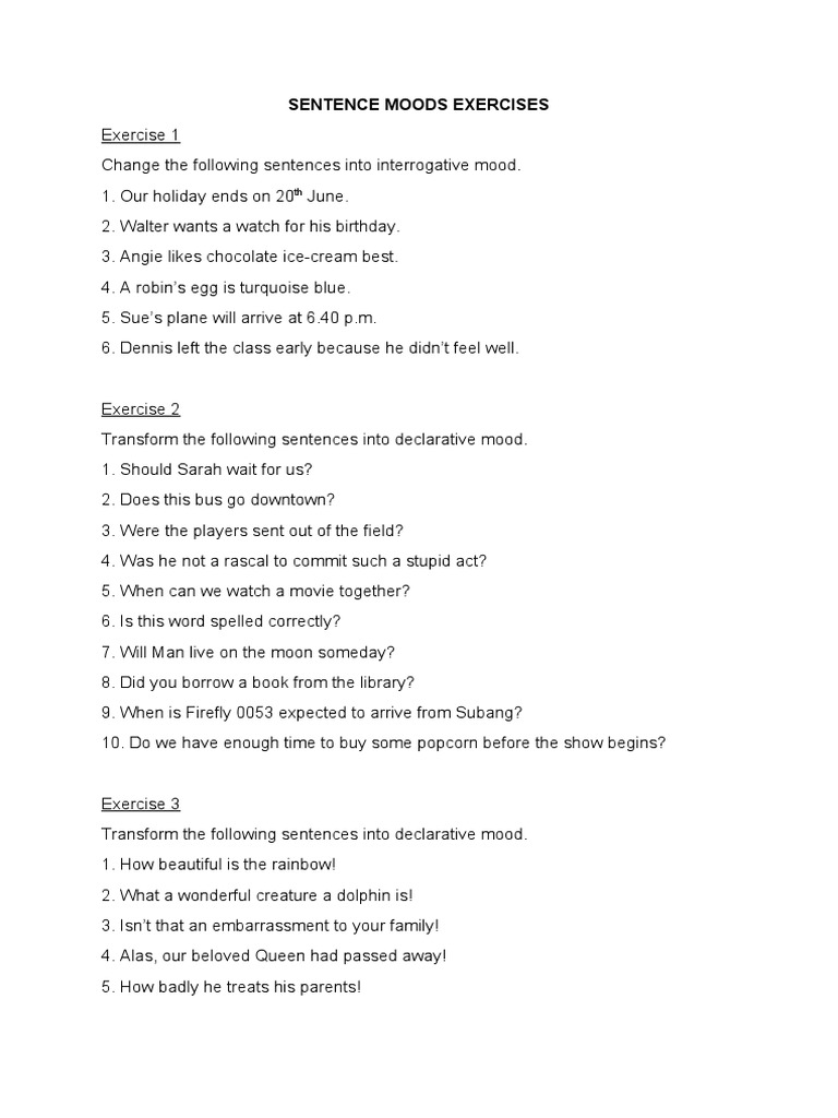 Sentence Moods Exercises | PDF