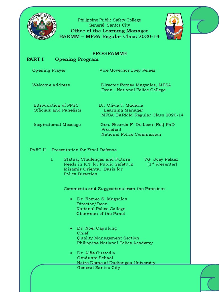 Office of The Learning Manager BARMM - MPSA Regular Class 2020-14 Programme PART I Opening ...
