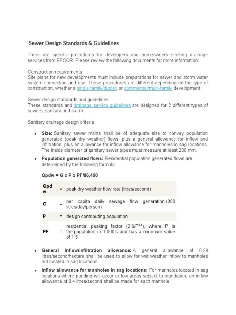 Sewer Design Standards Pdf Sanitary Sewer Storm Drain