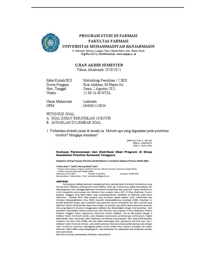Soal Uas Metopen | PDF