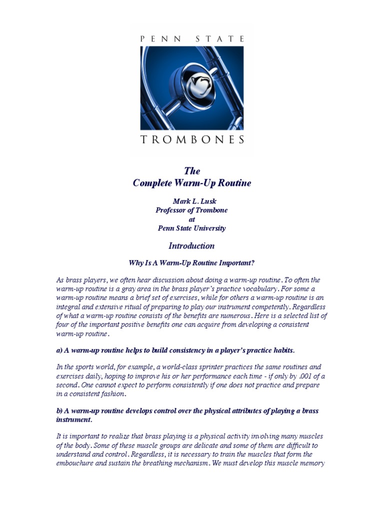 Complete Warm-Up Routine for Brass Players | PDF | Breathing | Exhalation