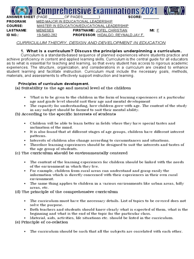 Curriculum Theory, Design and Development in Education | PDF ...