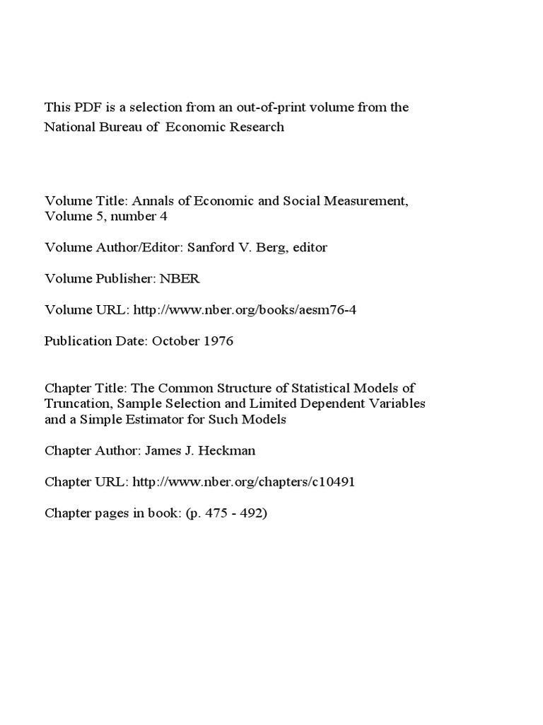 The Common Structure of Statistical Models of Truncation, Sample Selection and Limited Dependent ...