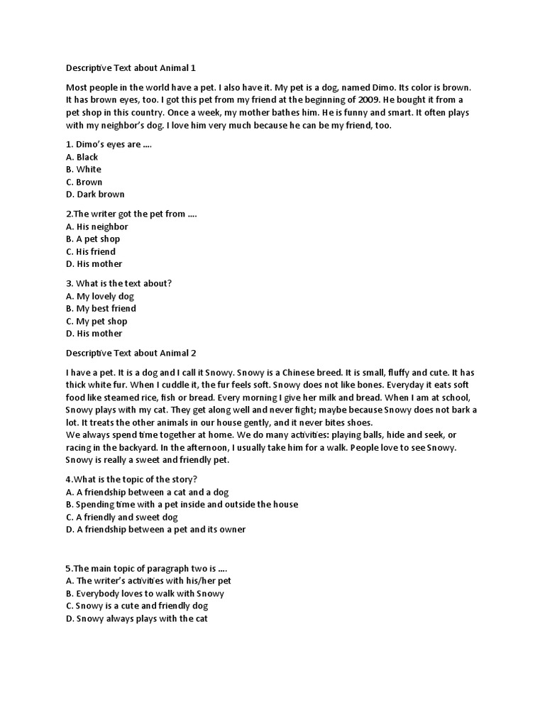 Descriptive Text About Animal 1 | PDF | Owl | Cats