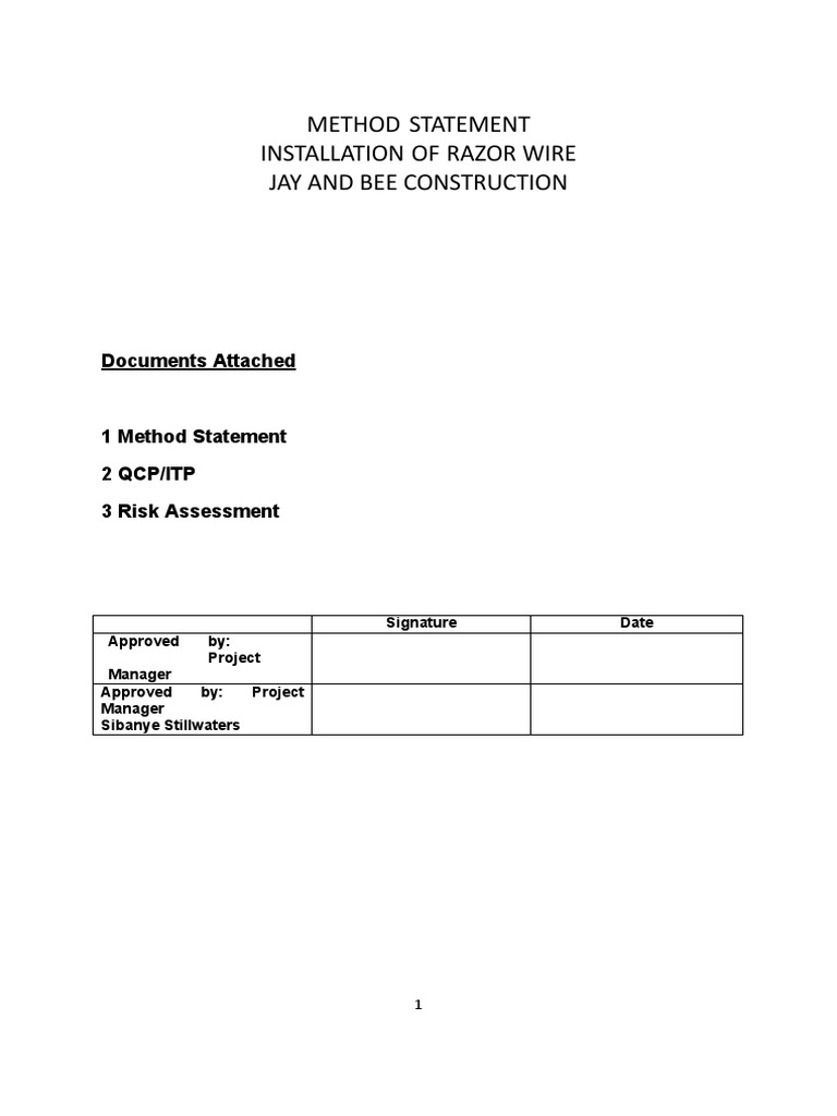Razor Wire Fence Method - Statement Rev01 | PDF | Personal Protective Equipment | Waste