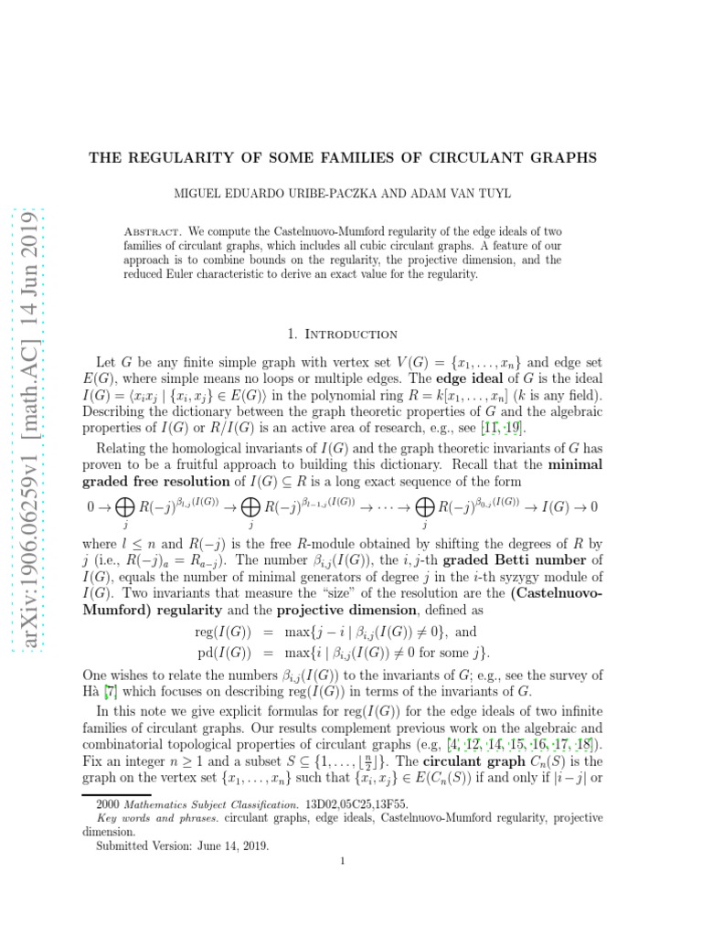 An Explicit Formula for the Regularity of Cubic Circulant Graphs | PDF | Graph Theory | Vertex ...