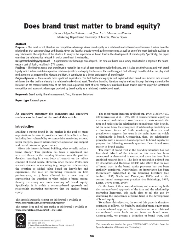 Impact of Brand Trust on Brand Equity | PDF | Brand | Survey Methodology