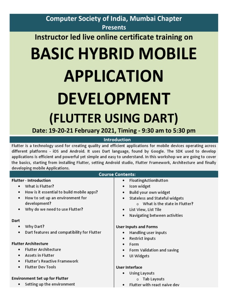 Introduction to Basic Hybrid Mobile Application Development using Flutter and Dart | PDF ...