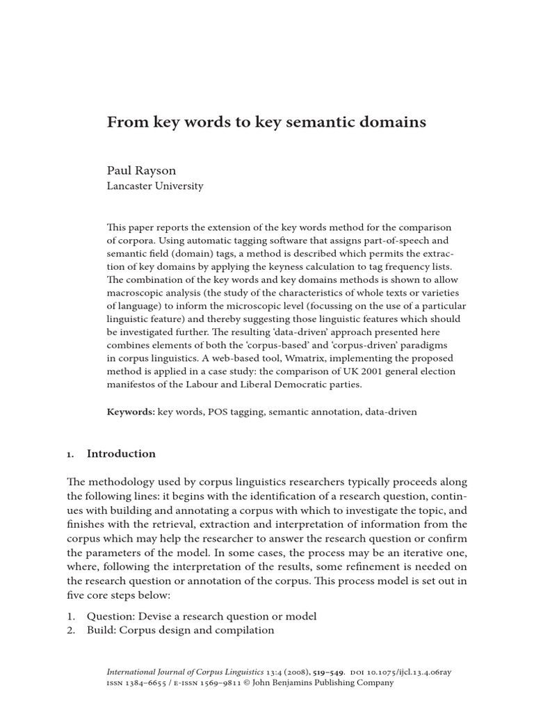 From Key Words To Key Semantic Domains: Paul Rayson | PDF | Linguistics ...