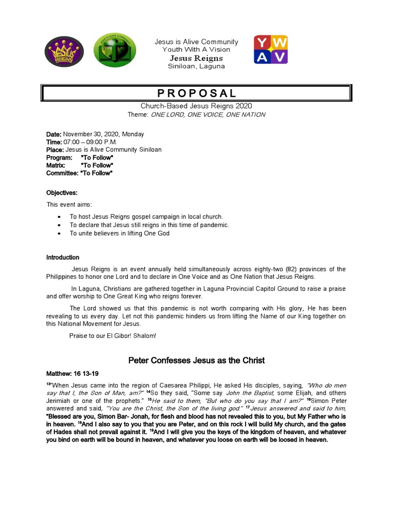 Proposal: Jesus Reigns | PDF | Jesus | Saint Peter