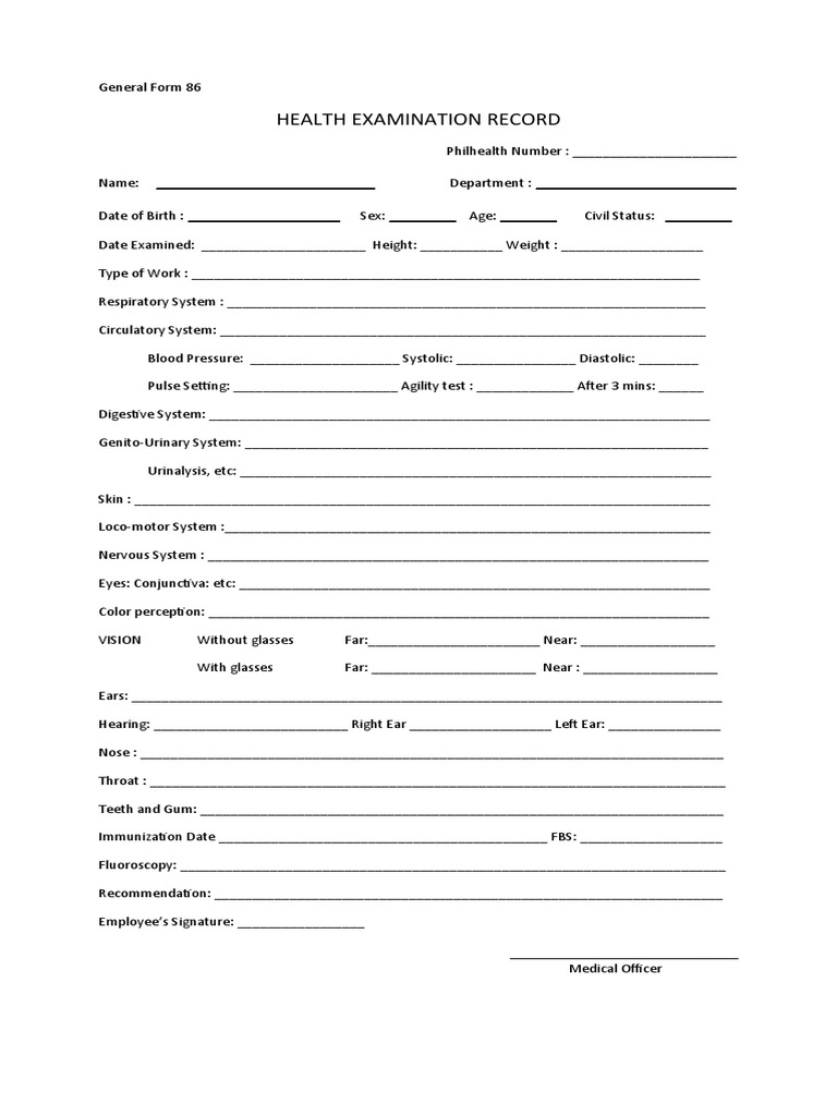 General Form 86 Blank Form | PDF | Medical Specialties | Clinical Medicine