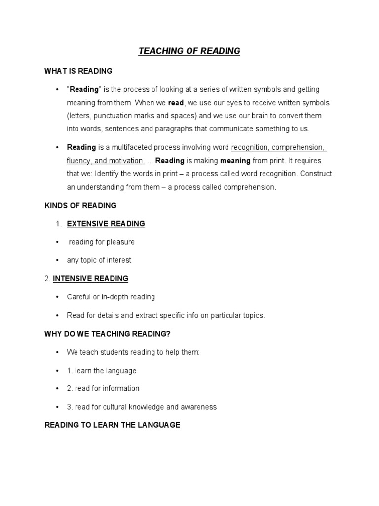 Teaching Of Reading 1 Pdf Reading Comprehension Phonics