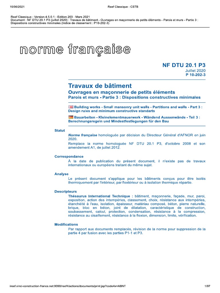 NF DTU 20.1 P3 Juillet 2020 | PDF