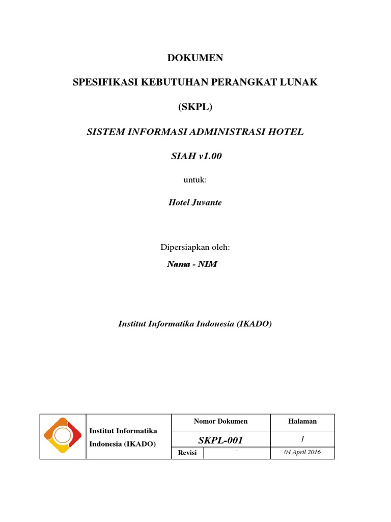 Contoh Referensi SKPL Untuk Sistem Informasi Administrasi Hotel | PDF