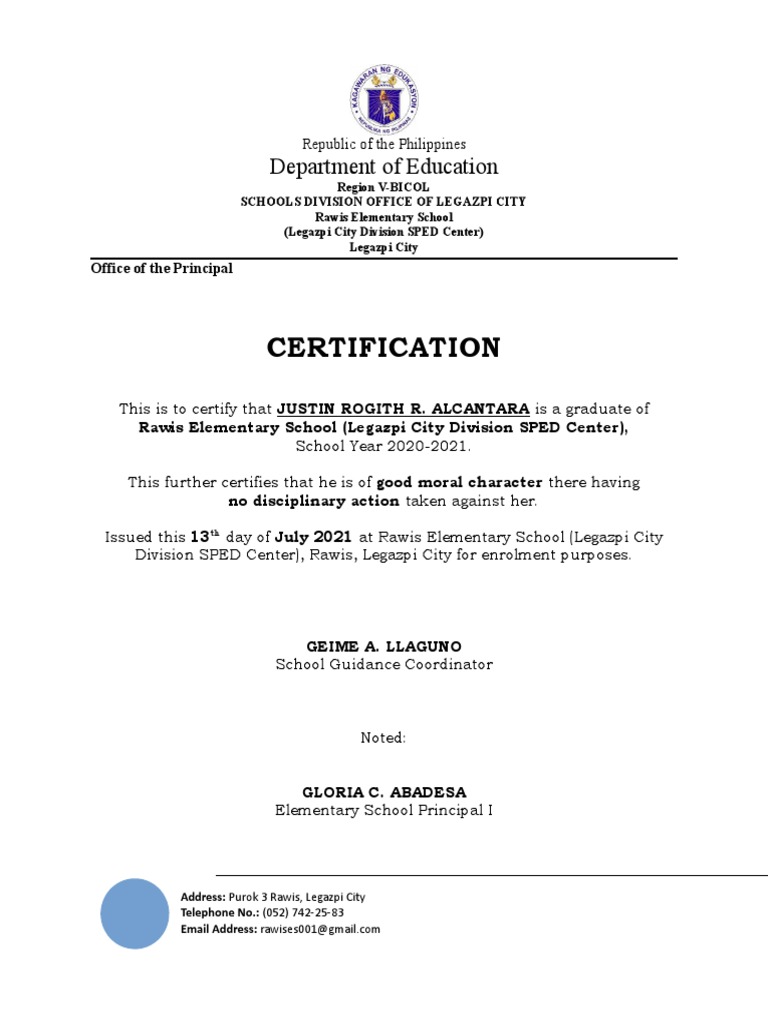 Certification: Department of Education | PDF
